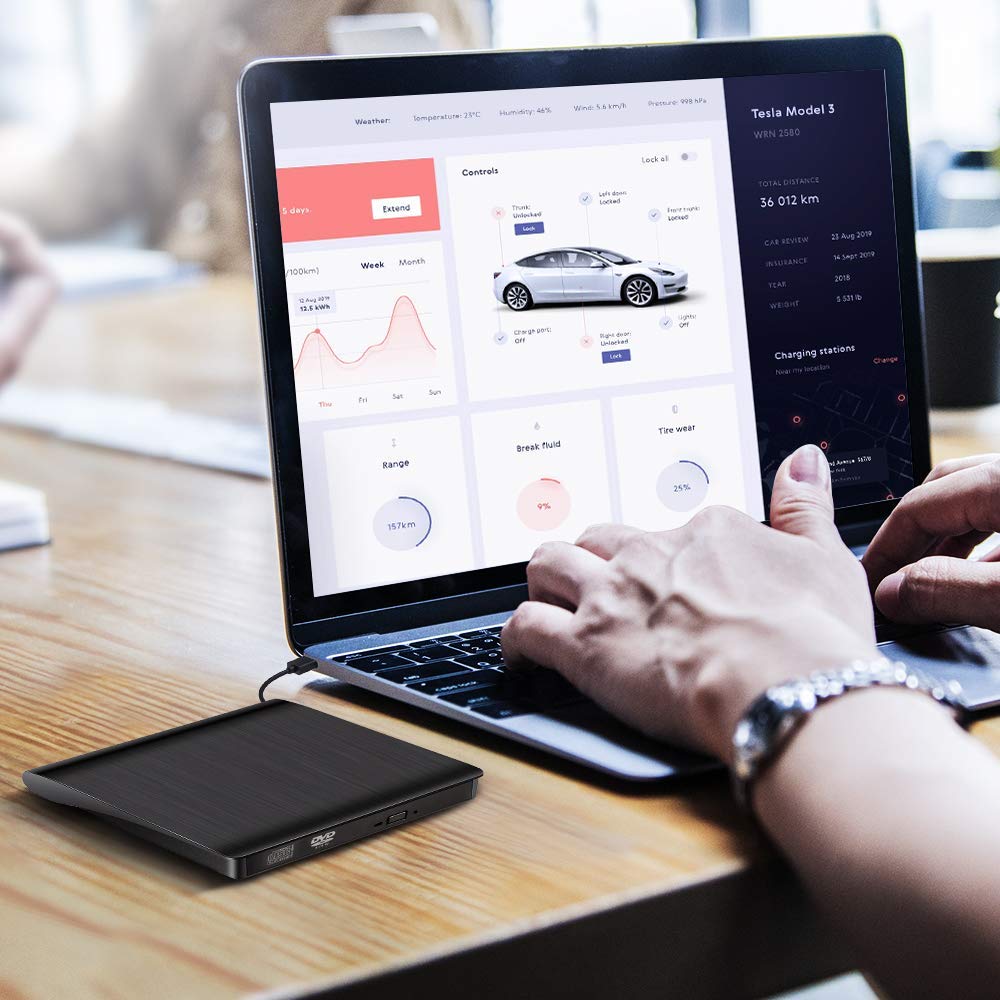 Spmywin External DVD Drive for Laptop, USB 3.0 +/-RW Burner Writer Reader Rewriter, Portable Optical Drive Compatible with Macbook, Desktop, Windows 7/8/10/XP/Vista/Mac(Black)