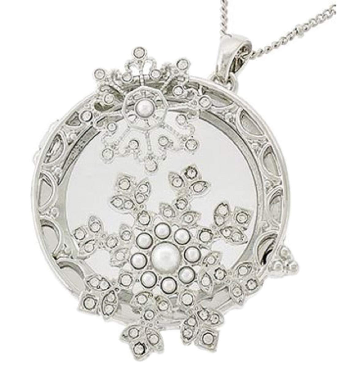 Snowflake Magnifying Necklace Long Crystal Faux Pearls D2