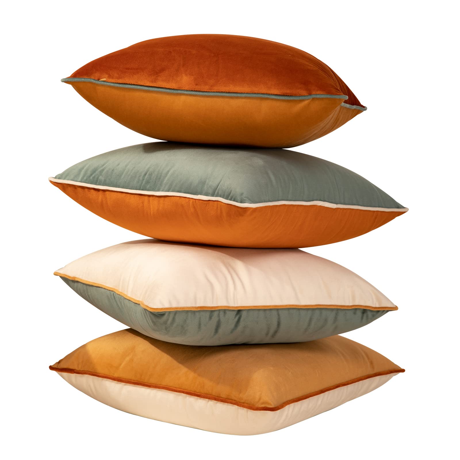 Plaid Pillow Covers 18x18 Inch Set of 4 Soft Velvet Decorative Throw Pillow Covers Square Cushion Case Solid Cushion Covers Modern Double-Colored pillowcases for Home Couch Decoration Orange/Teal