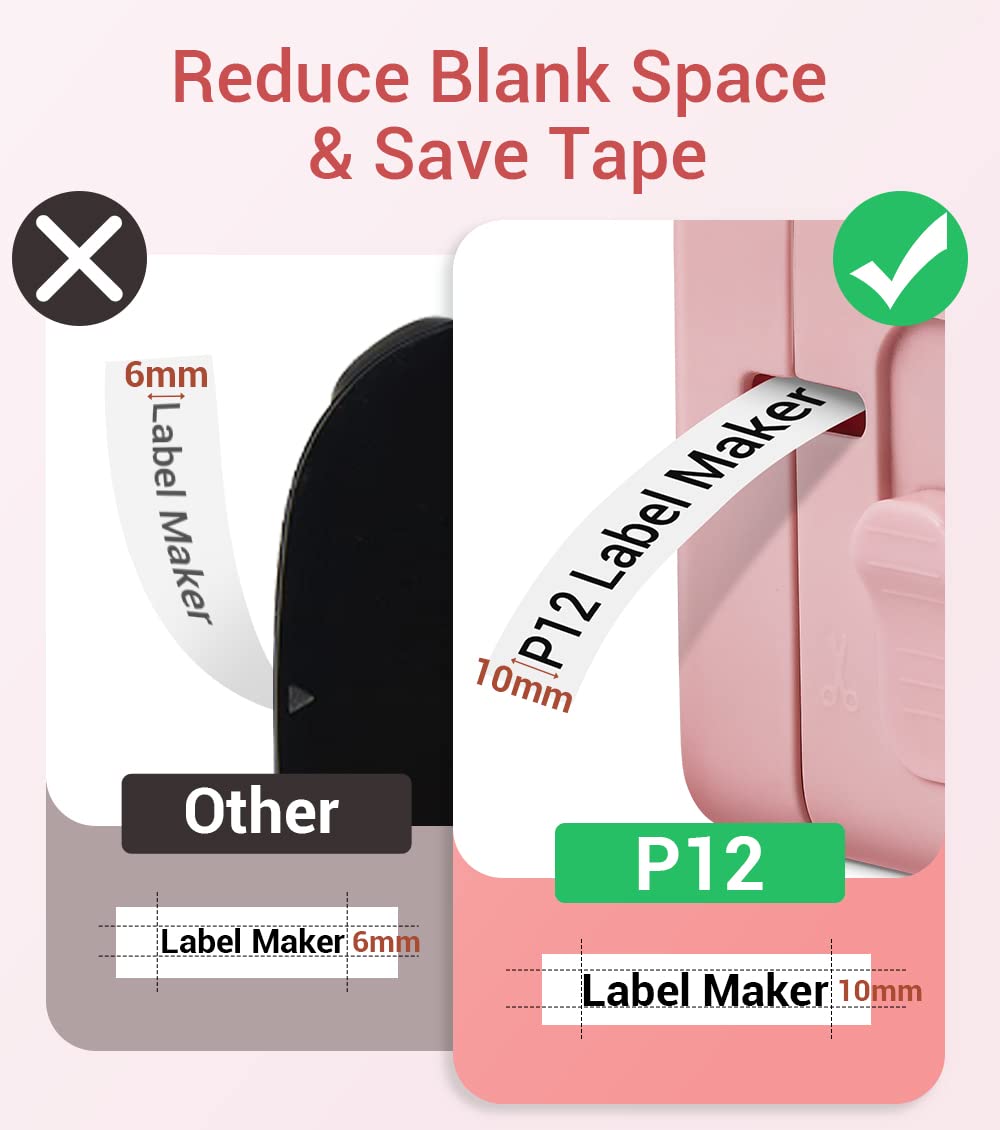 Phomemo Portable Label Maker Machine P12 for Organizing, Small Bluetooth Label Printer with 12mm x 4m Refills, Available in Multiple Text & Fonts,