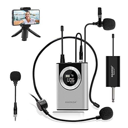 XIAOKOA Wireless Lavalier Microphone System UHF Lavalier Lapel Mic for Recording,DSLR Camera,Vlogging,with Rechargeable Transmitter and Receiver