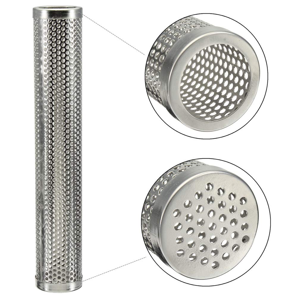 Ozgkee Mesh Pellet Smoker Tube Outdoor Round Cold Hot Stainless Steel Barbecue Smoker Generator (Silver)
