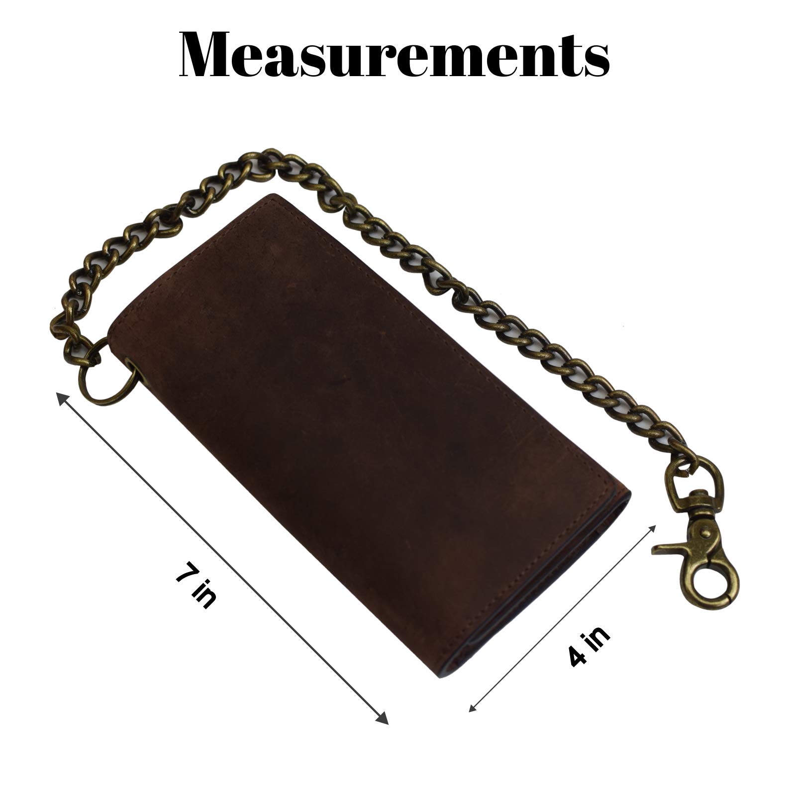 Swiss Marshall Men's RFID Signal Blocking Biker's Vintage Brown Leather Long Tri-fold Chain Checkbook Card ID Wallet (Brown)