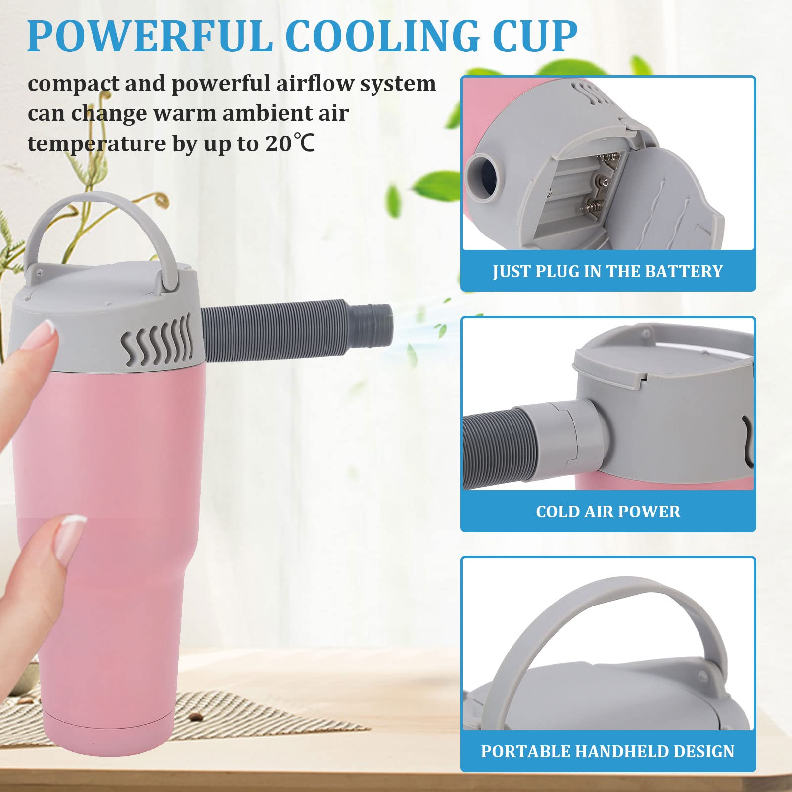 Yuecoom Personal Air Cooler, Portable Handheld Vacuum Insulated Cold Air Powered Refrigeration Straight Cup Personal Cooling Portable Aircon Mobile Cool Down System