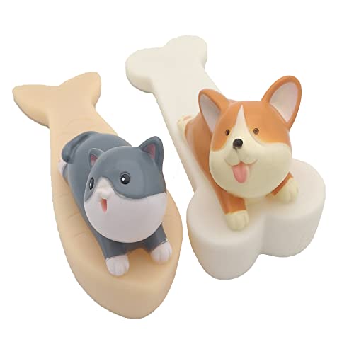 WONIU 2pcs Door Stoppers, 2 Inches Kitty Puppy Small Door Stopper, Cute Cat Dog Animal Door Stops with Strong Friction Silicone Pad, Doorstop Door Wedge for Classroom Office Home, Plastic