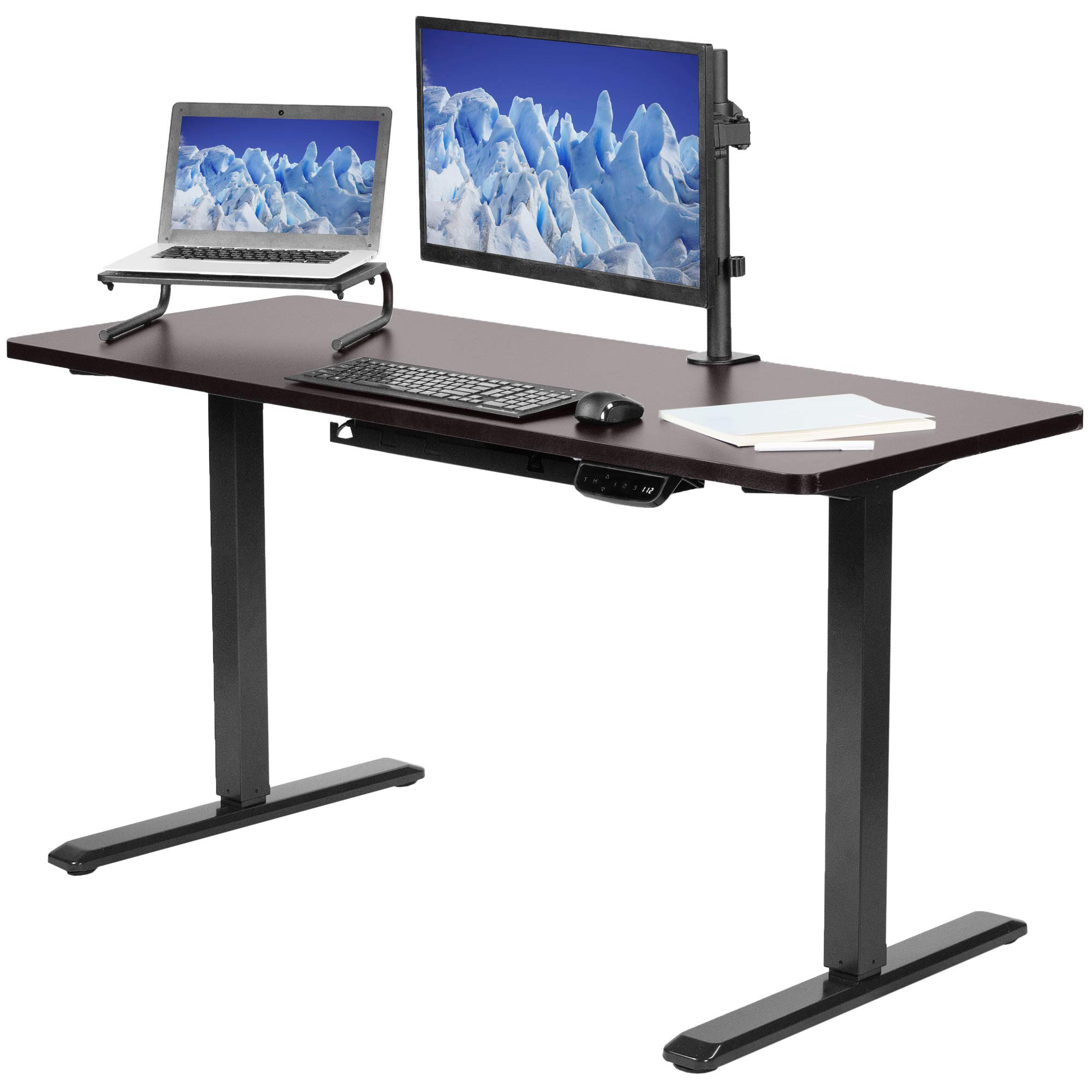 VIVO Electric Height Adjustable 60 x 24 inch Stand Up Desk, Espresso Solid One-Piece Table Top, Black Frame, Standing Workstation with Elegant Touch Screen Controller, DESK-KIT-2E6E