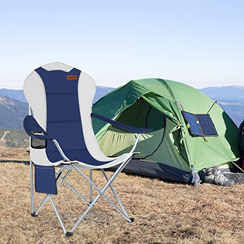 RISEPRO Oversized Camping Folding Chair Heavy Duty Support 265 LBS Heavy Duty Steel Frame Arm Chair with Cup Holder Fully Padded Back Chair Portable for Outdoor