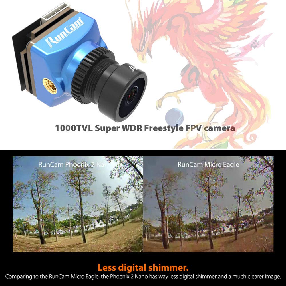 RunCam Phoenix 2 Nano FPV Camera 1000TVL FOV 155 Degree 1/2inch Super Global WDR Image Sensor Mini Cam with 2.1mm Lens 4:3 16:9 Switchable for RC FPV Racing Drone Quadcopter