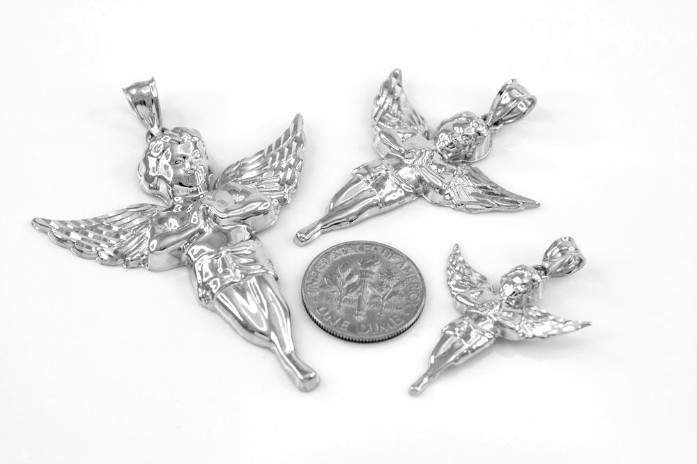 Religious Jewelry High Polish 925 Sterling Silver Angel Pendant (Large)
