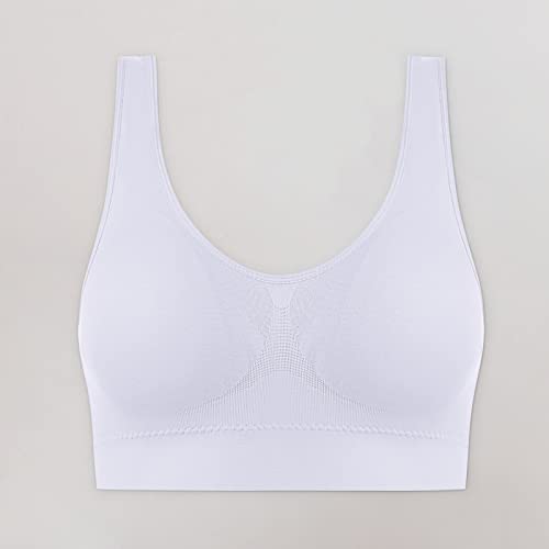 ZHISHILIUMAN Women's Seamless Comfortable Sports Bra Workout Activity Yoga Bras Sleep Bras with Removable Pads White