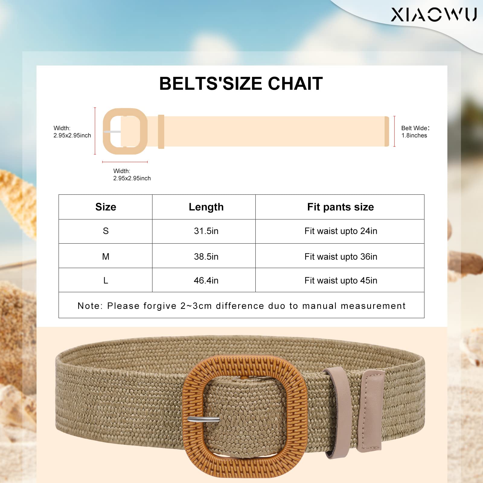 XIAOWU 2 Pack Elastic Woven Waist Belts for Women Dress, Stretchy Boho Braided Straw Band Belt Wide 1.77 Inches