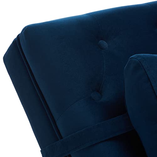 Safavieh Home Collection Monroe Navy Velvet and Chrome Chaise with Headrest Pillow