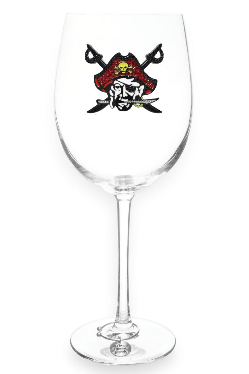 THE QUEENS' JEWELS Pirate Jeweled Stemmed Wine Glass, 21 oz. - Unique Gift for Women, Birthday, Cute, Fun, Not Painted, Decorated, Bling, Bedazzled, Rhinestone