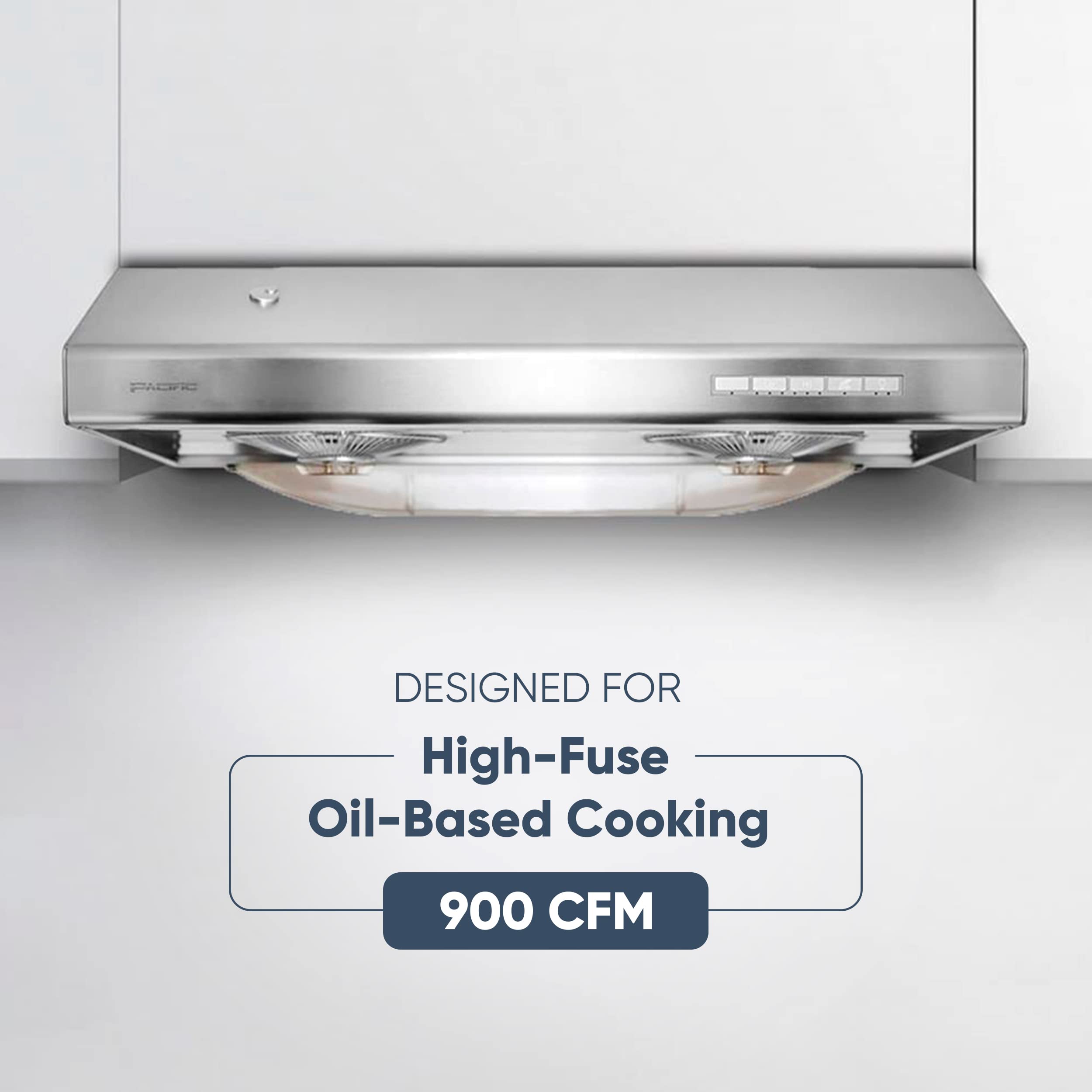 Pacific Auto Clean Under Cabinet Ducted Range Hood 36" - 900 CFM Powerful Kitchen Vent Hood - Electric Stainless Steel, Ultra Quiet, Touch Control, Filterless, LED Lights, Auto Cleaning AC3036BS