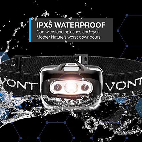 Vont LED Headlamp. IPX5 Waterproof, [4 Pack, Batteries Included] 7 Modes incl/ Red Light, Head Lamp for Running, Camping, Hiking, Fishing, Jogging, Headlight Headlamps for Adults & Kids, Red