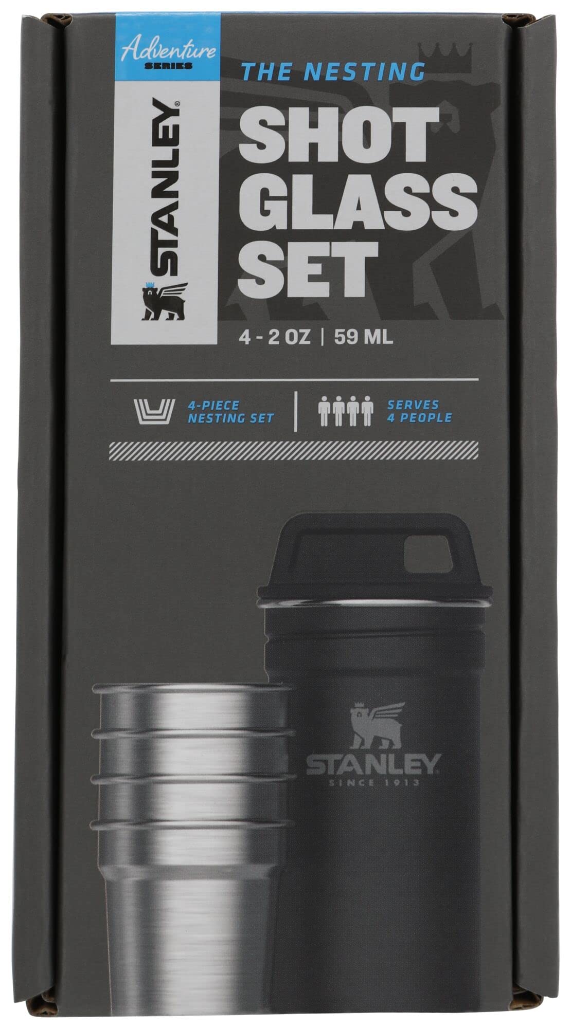 STANLEY Adventure Nesting Shot Glasses Set 0.59ML Matte Black - BPA Free Stainless Steel Shot Glasses - Packable Thanks to Nesting System - Dishwasher Safe