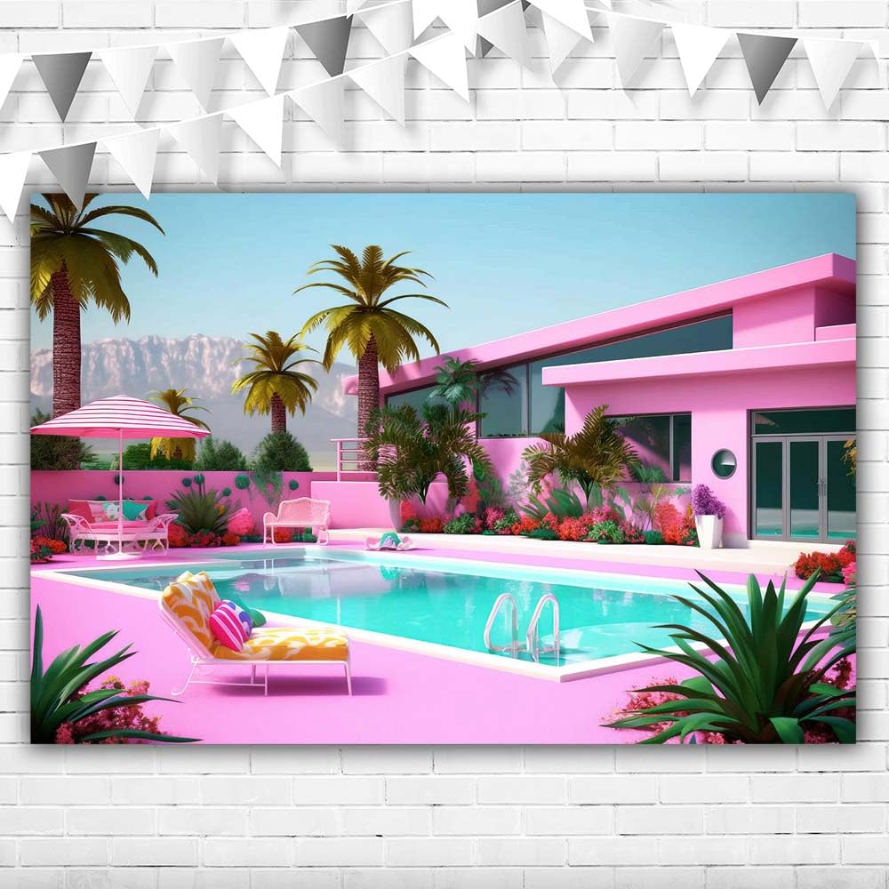 Princess Dolly Dream House Backdrop 7X5FT Tropical Malibu Beach House Background Happy Birthday for Kids Vinyl Outdoor Summer Dream House Backdrop for Birthday Party Supplies