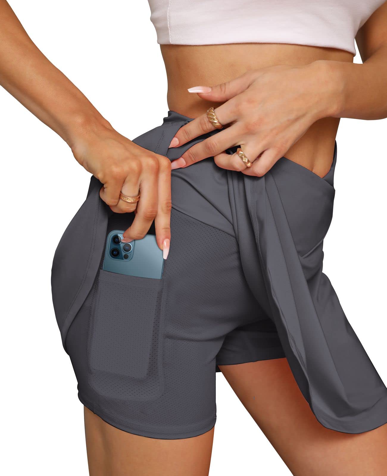 XIEERDUO Tennis Skirt Golf Skirt with Pockets Athletic Grey L