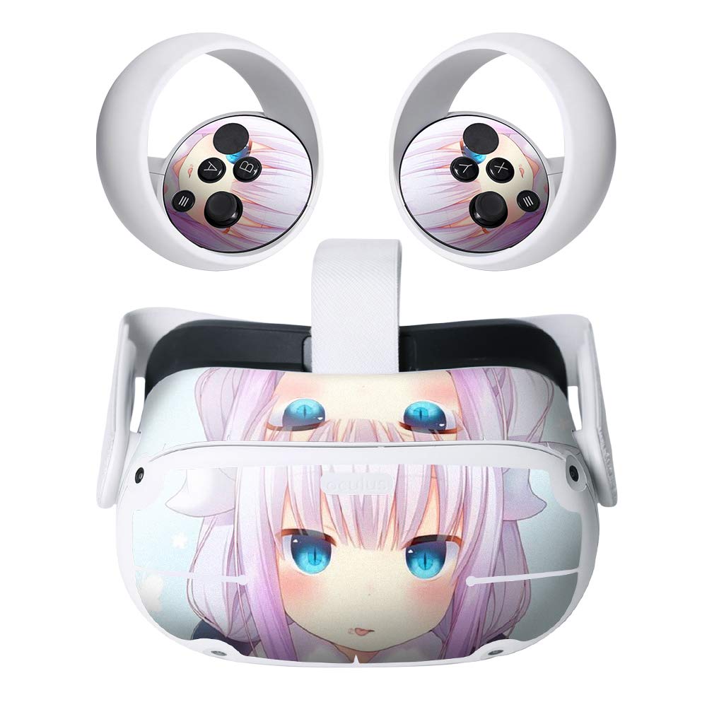 VR Headset and Controller Stickers Skin Decal for Quest 2 Accessories(Big-Eyed Cute Girl)