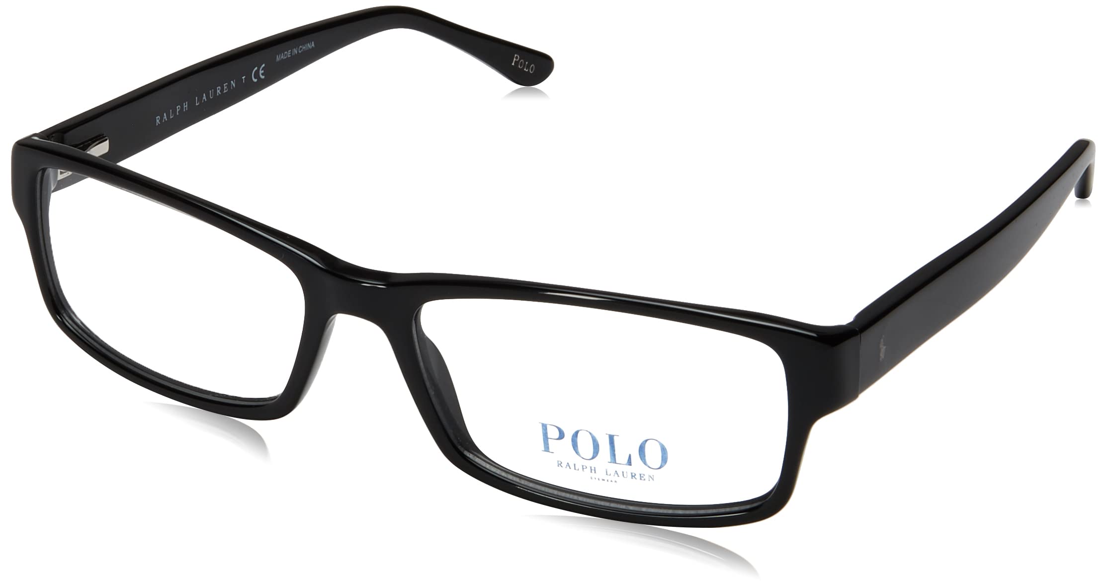 Polo Ralph Lauren Men's PH2065 Rectangular Prescription Eyewear Frames, Shiny Black/Demo Lens, 54 mm