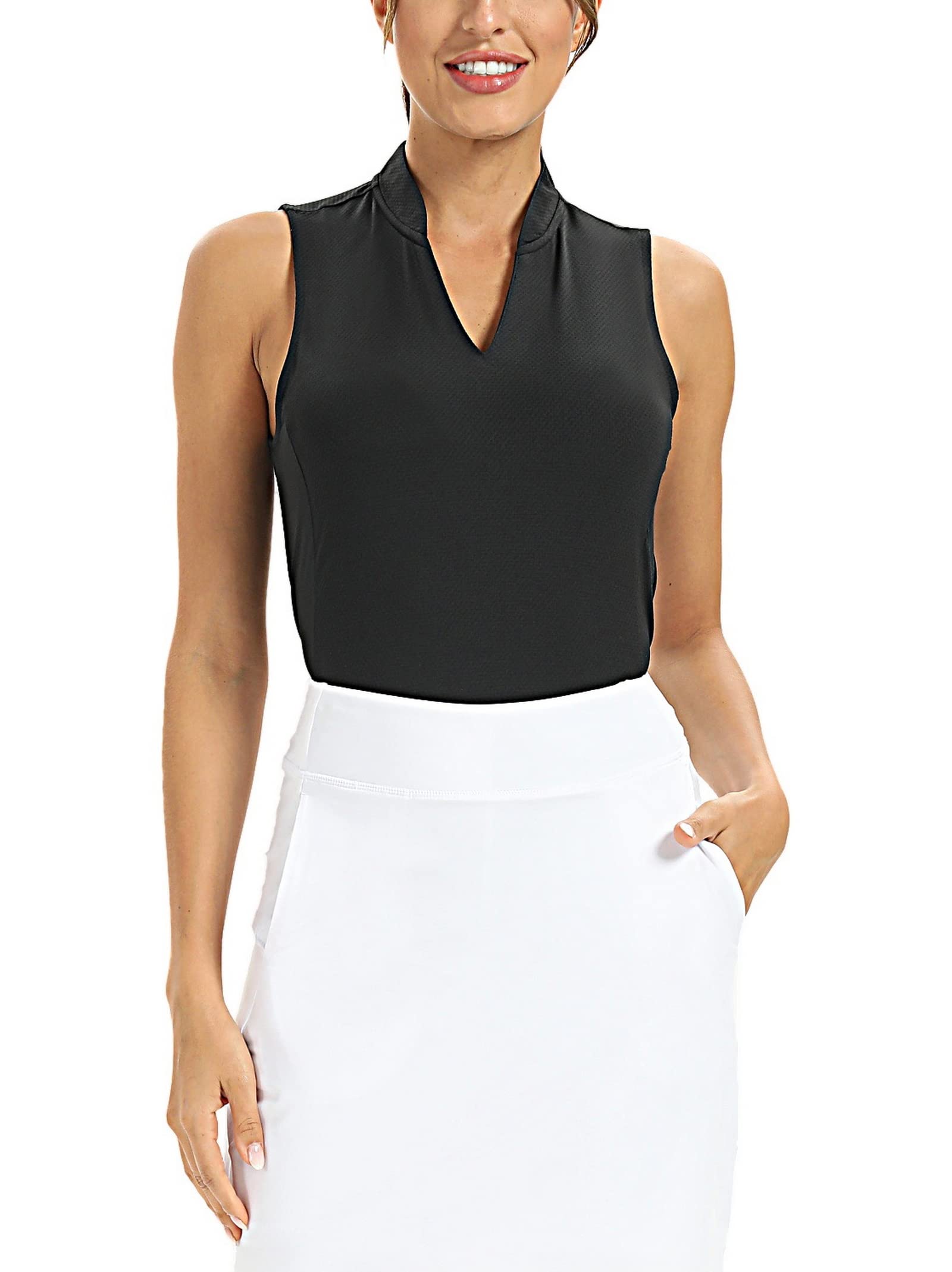 Womens Sleeveless Golf Polo Shirts Lightweight Tennis Sport Tops Black XL