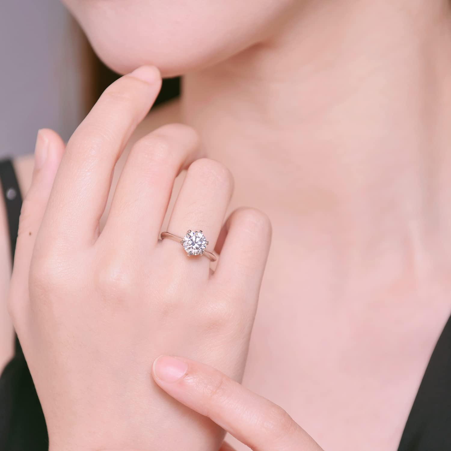 SecreTalk 3CT Moissanite Engagement Ring 18K White Gold Plated Silver D Color Ideal Cut Diamond Wedding Ring for Women with Certificate of Authenticity, One Size Adjustable (C6P 3ct)