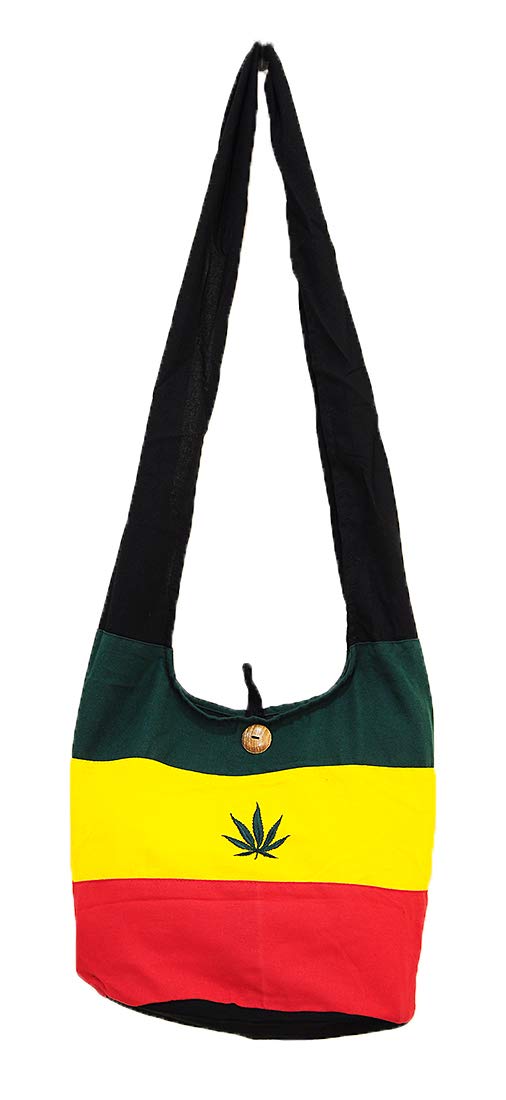 Thai Hippie Hobo Sling Crossbody Shoulder Bag Purse Handmade Zip Jamaica Raggae Rasta Hemp Cotton Gypsy Boho Messenger Medium M1905