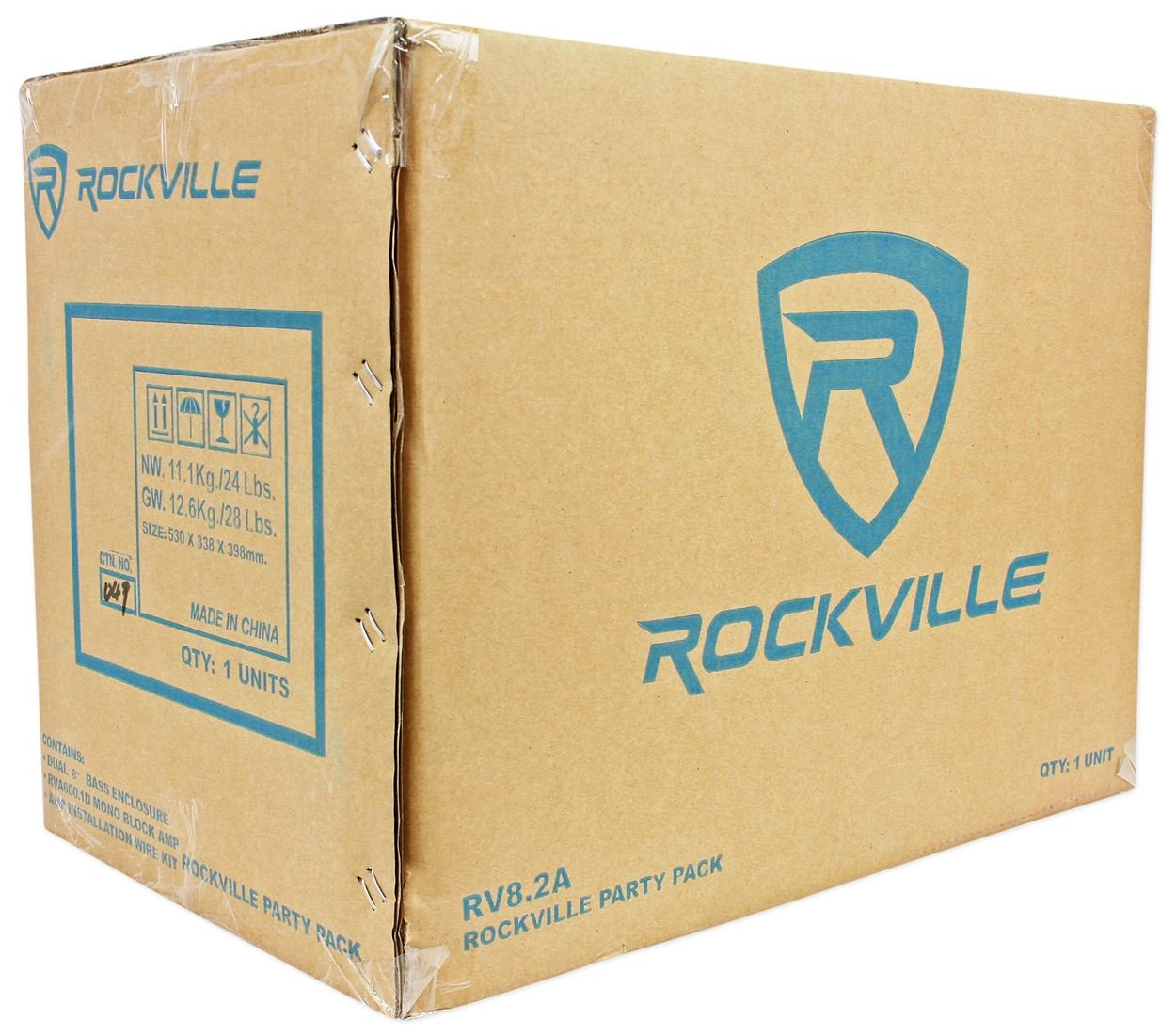 Rockville RV8.2A 800 Watt Dual 8" Car Subwoofer Enclosure+Mono Amplifier+Amp Kit black