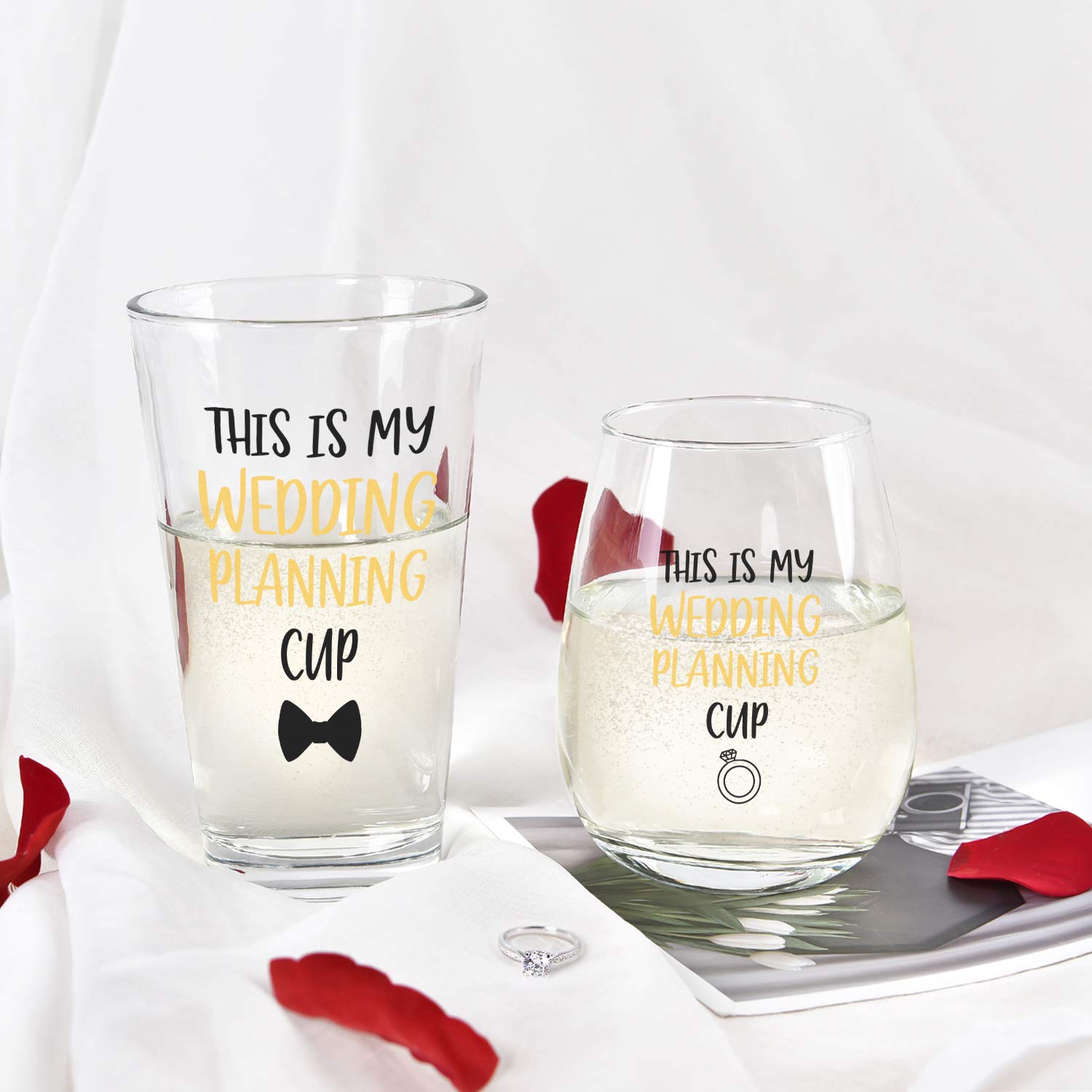 This is My Wedding Planning Glass Set for Wedding – Unique Engagement Gifts For Him and Her – Perfect Engagement Present, Wedding Gift, Bridal Shower Gift Set of 2 with Beautiful Gift Box