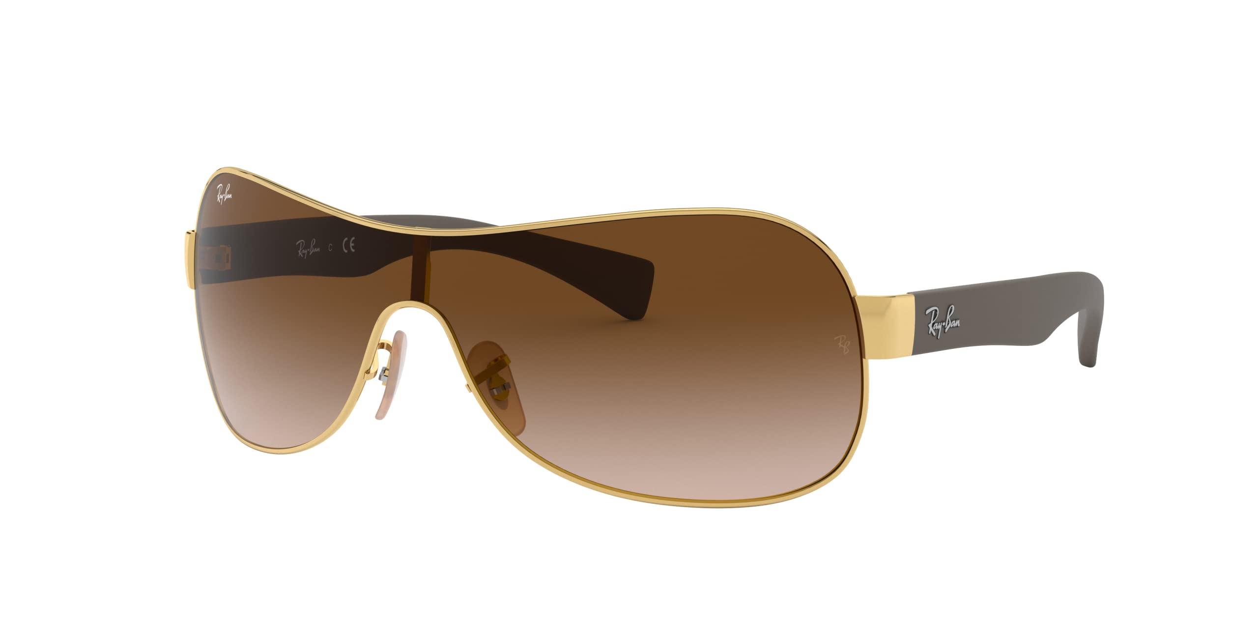 Ray-Ban RB3471 Shield Sunglasses, Matte Gunmetal/Brown Gradient Dark Brown, 32 mm