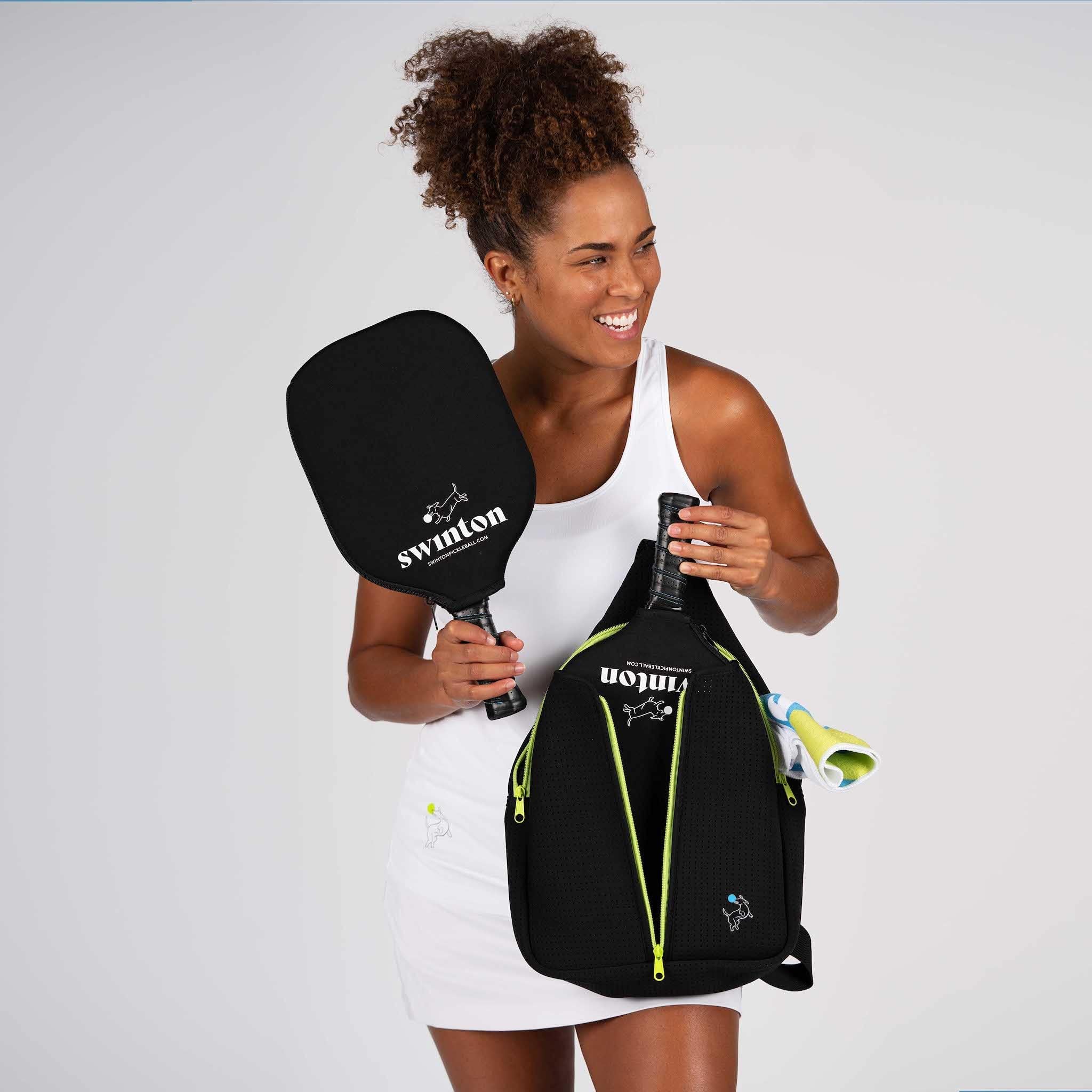 Swinton Pickleball Bag - Neoprene Sports Bag for Pickleball Paddles - Unisex Sling Style Pickleball Gift (Black)