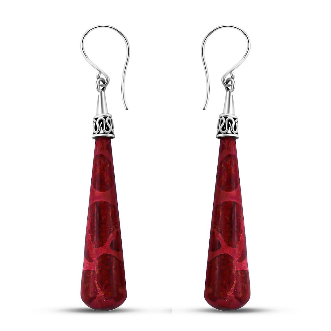 Shop LC Red Coral Dangle Earrings in 925 Sterling Silver - Boho Earrings for Women - Long Dangling Drop Statement Earrings Costume Jewelry for Women Birthday Gifts for Women