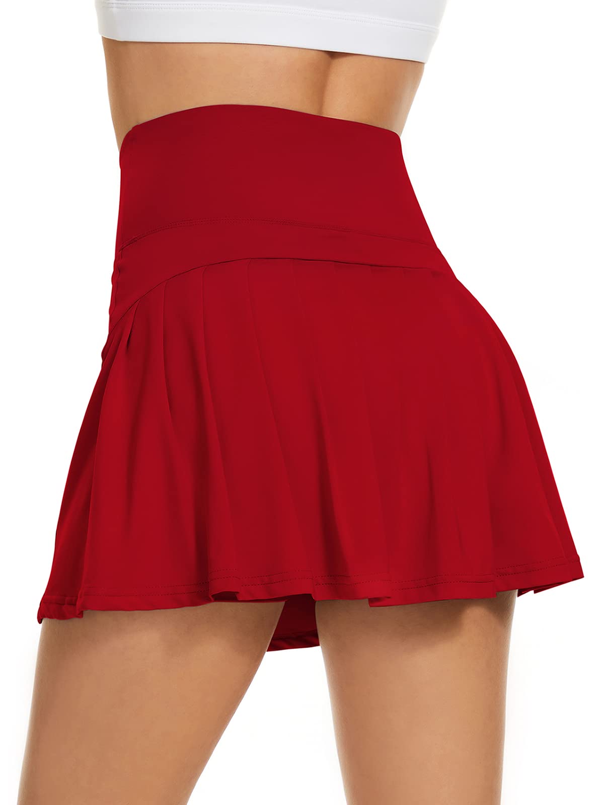 Womens Tennis Skirt High Waist Pleated Skirts for Women Athletic Golf Skirts with Pockets Mini Workout Skirts 03 Red Large