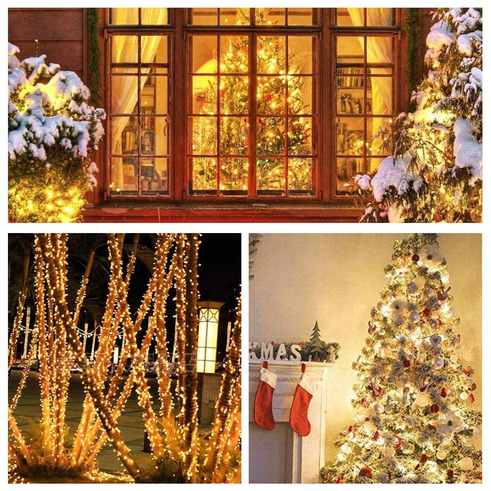 SPRKLINLIN 2-Pack Solar String Lights Outdoor, 40ft 100-LED 8-Modes Solar Powered String Lights, Fairy Lights for Garden Patio Yard Wedding Party Christmas Decorations (Warm White)
