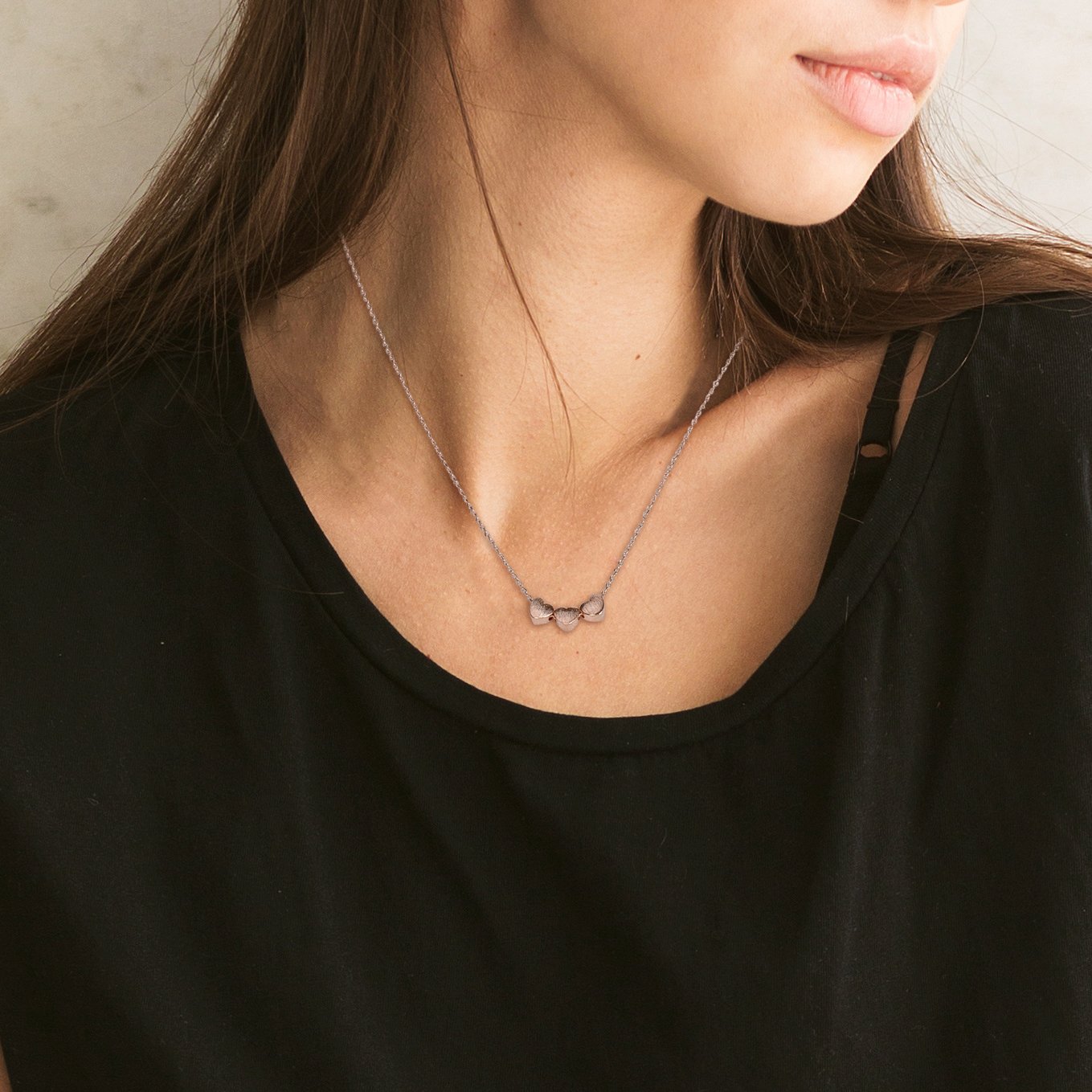 SPUNKYsoul Handmade 3 Heart Necklace Collection (Gold Chain with Gold Silver Rose Gold Hearts)