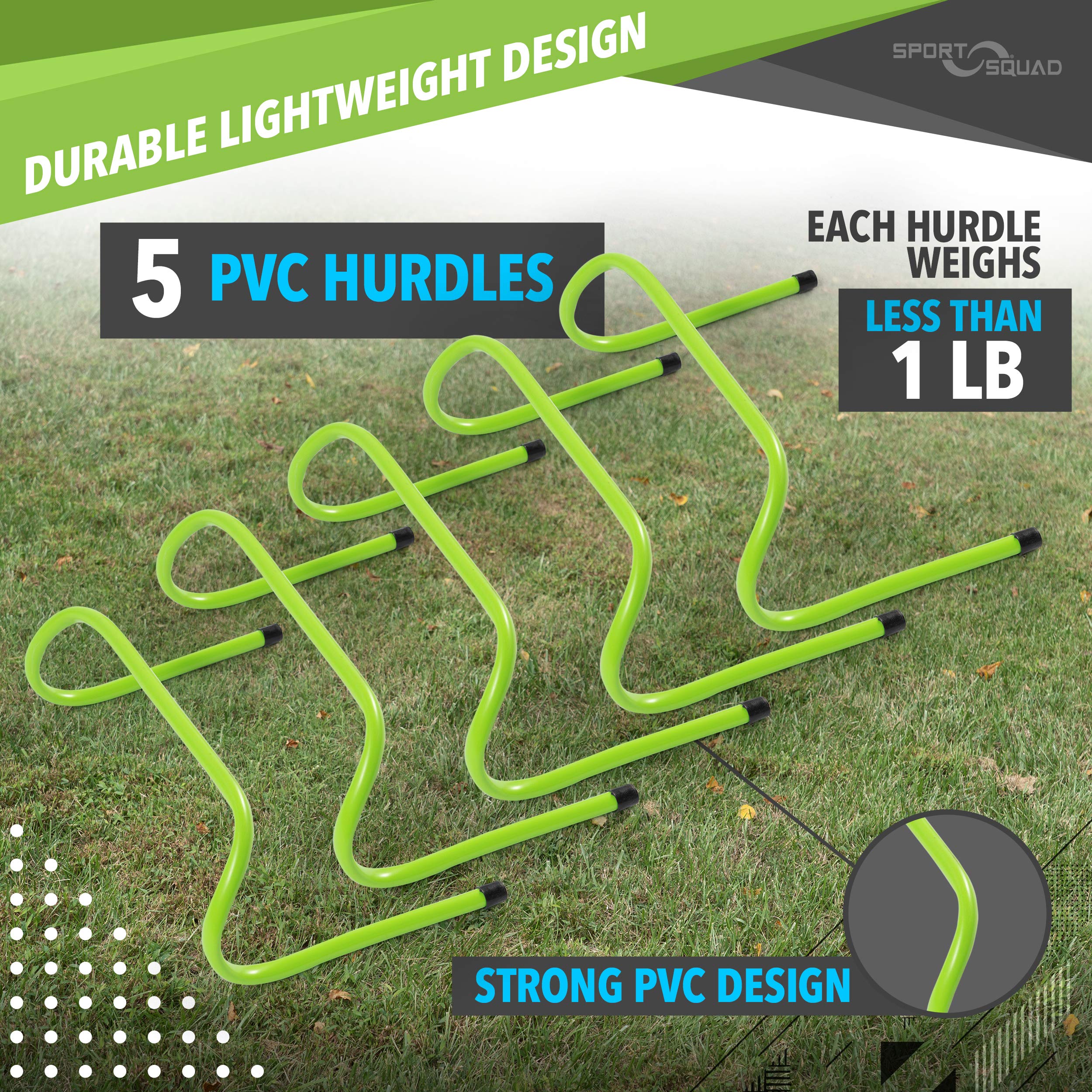 Sport Squad Speed Hurdles - 7" PVC Agility Training Hurdles - Pack of 5 Hurdles - Perfect for Soccer, Football, or Plyometric Training - Lightweight and Compact Storage