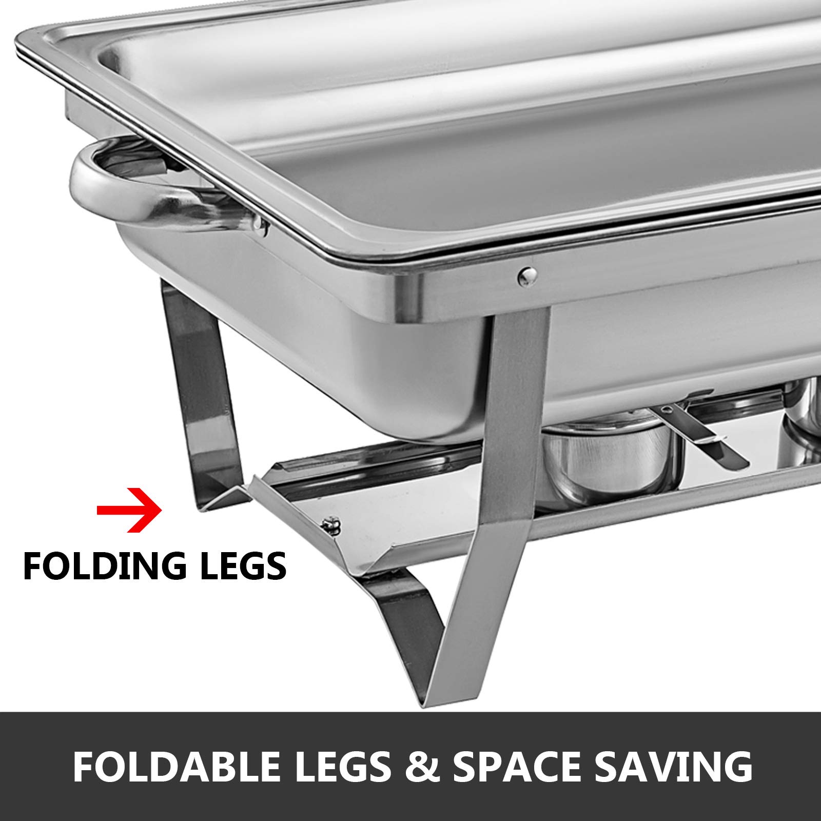 VEVOR 8 Quart Stainless Steel Complete Rectangular Chafers for Catering Buffet Warmer Set with Folding Frame, 4 Packs, Sliverā¦