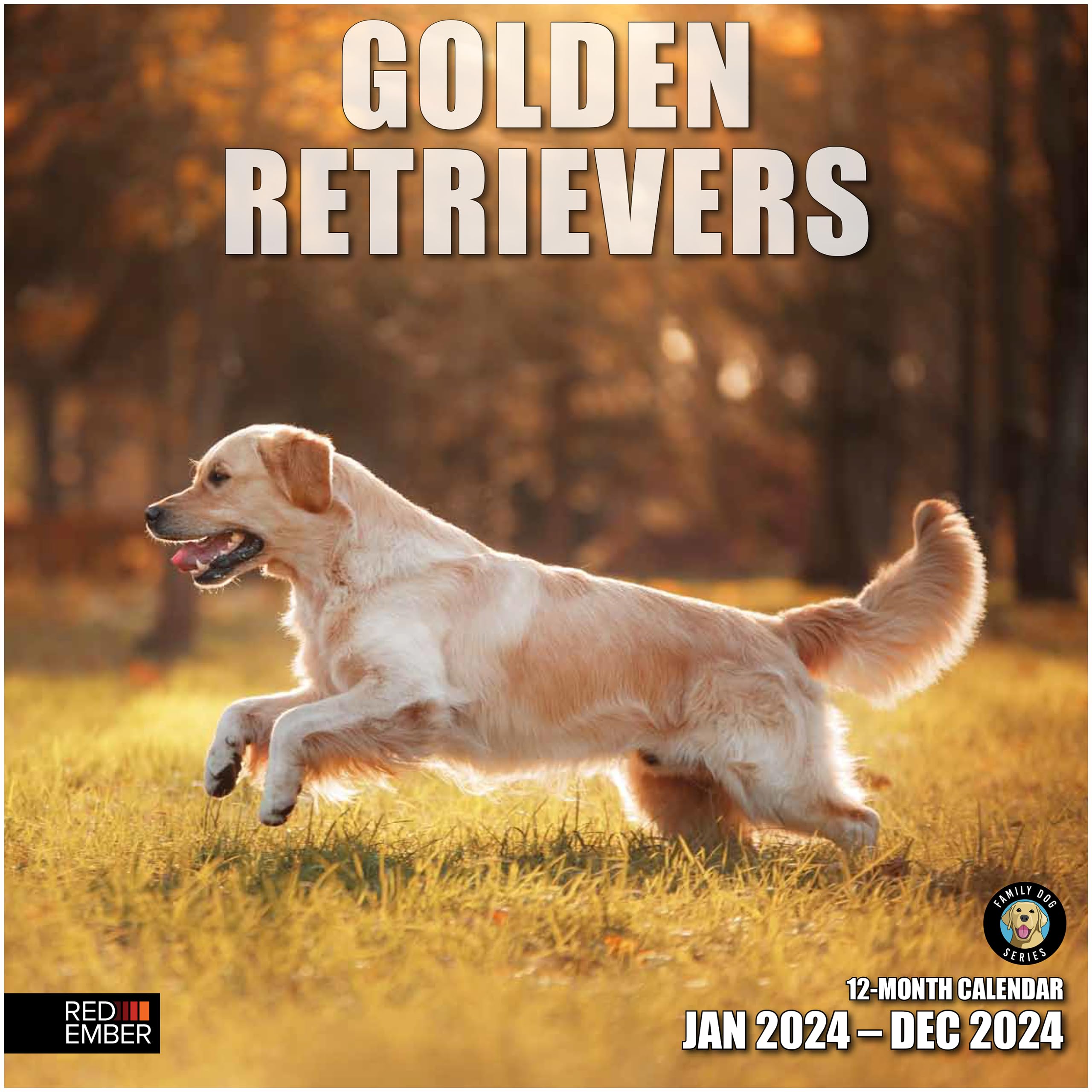 RED EMBER Golden Retrievers 2024 Hangable Monthly Wall Calendar | 12" x 24" Open | Thick & Sturdy Paper | Giftable | Cute Dog | Loveable, Easygoing Goldens