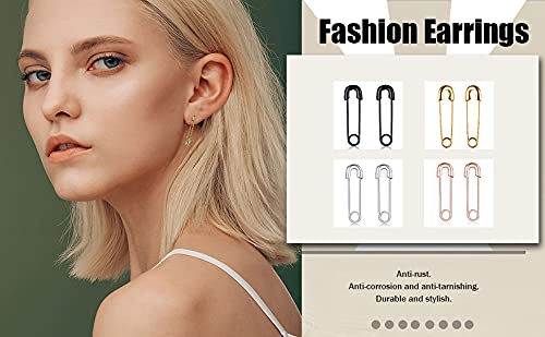 Stainless Steel Stylish Cartilage Earrings Punk Goth Safety Pin Earrings for WomenSleeper Hoops Black