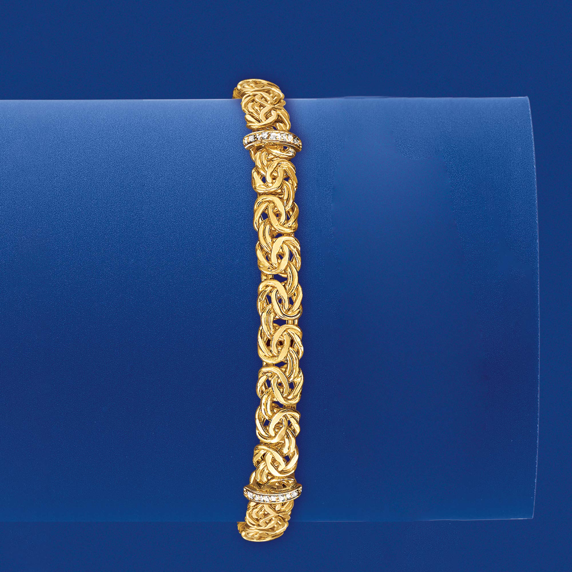 Ross-Simons 14kt Yellow Gold Byzantine Bracelet With Diamond-Accented Stations. 7 inches