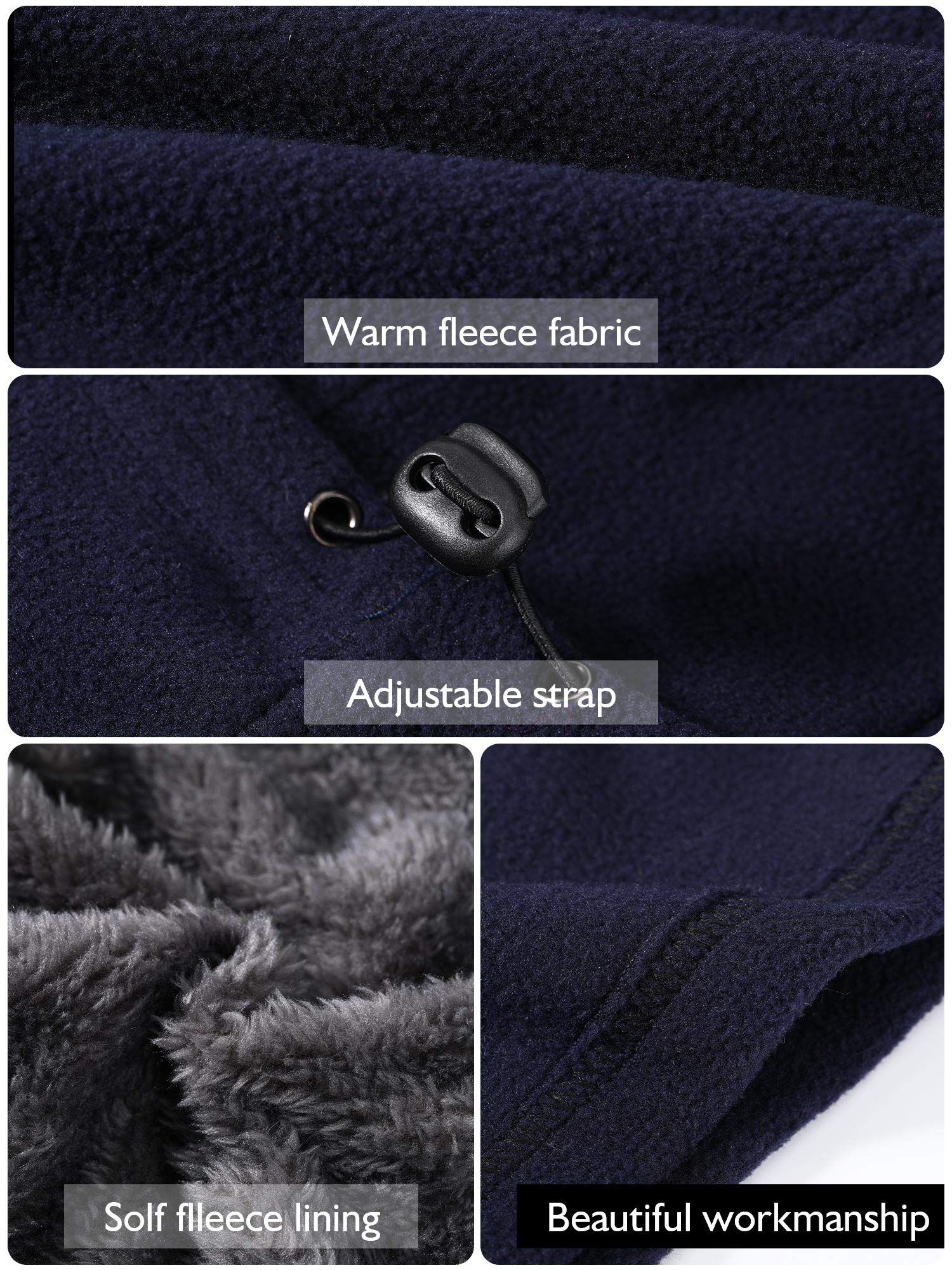 Winter Balaclava Hat Fleece Full Face Covering Scarf with Drawstring (Black, Navy Blue, 2)