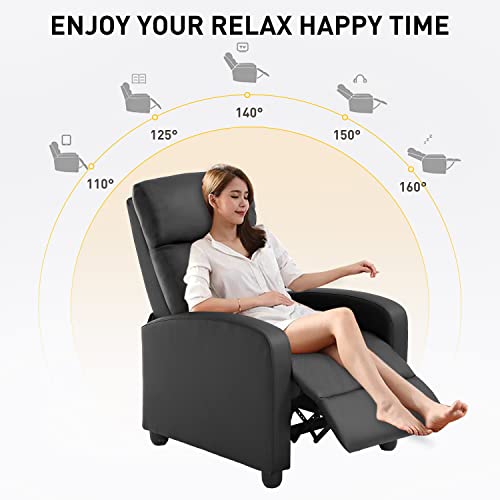 Vnewone Recliner Chair for Living Room Lounge Chaise Wingback Single Sofa Modern Home Theater Seating, Adjustable Height, Faux Leather, Black