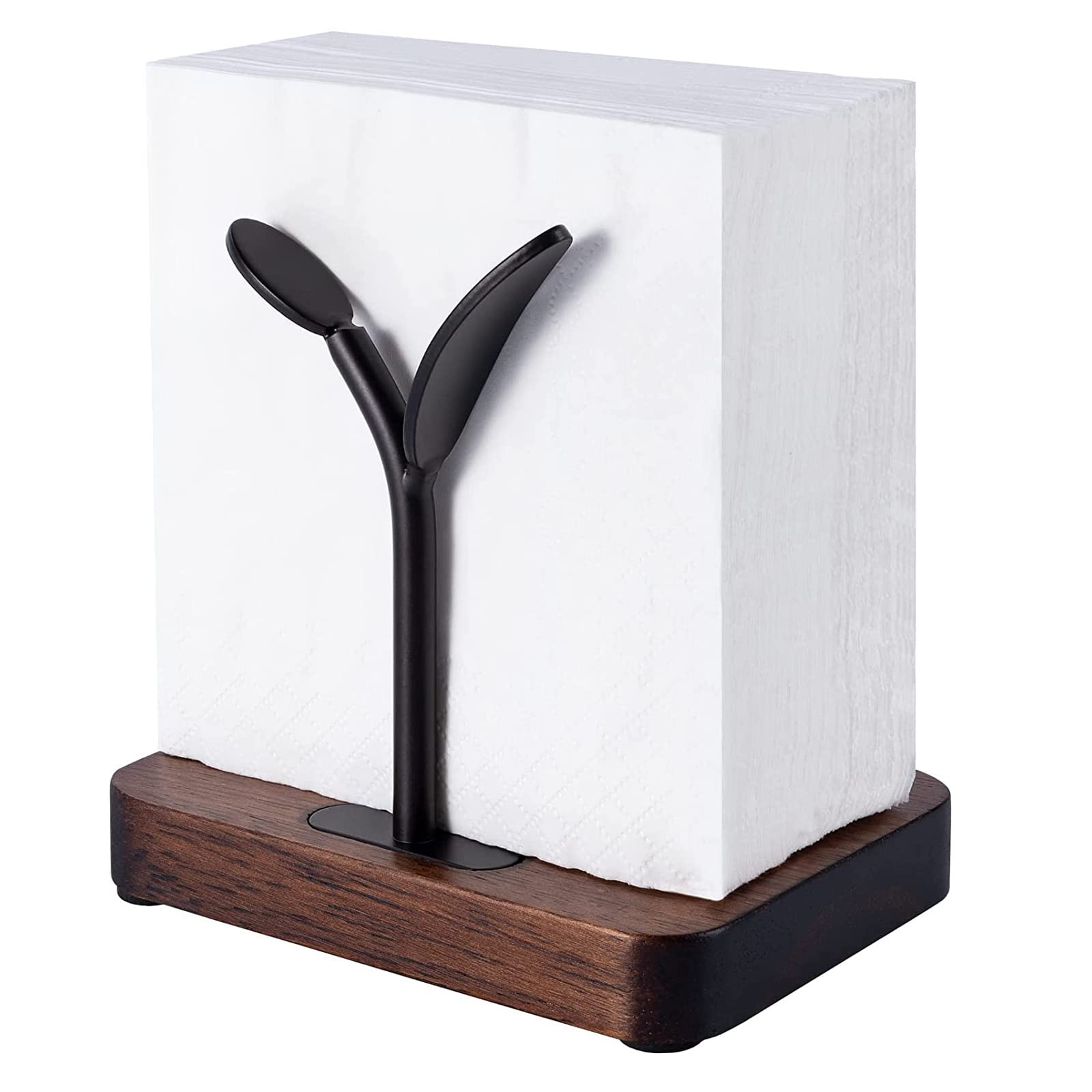 Wooden Napkin Holder for Table - Wood Napkin Holder with Black Cast Iron,Cute Cocktail Napkin Holders for Parties,Modern Farmhouse Black Napkin Holder,Metal Rustic Napkin Holders