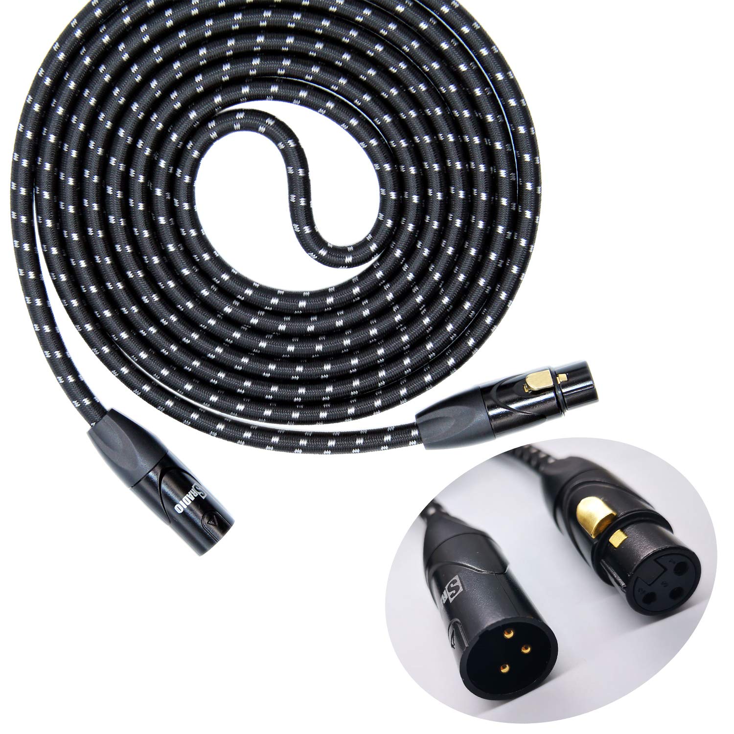 SRADIO 6FT Mic Cable Balanced Patch Cords, XLR Male to XLR Female Pro Microphone Black Tweed Cloth Jacket Braided Cables – 6 Foot Balanced 8mm Mic Cord 3-Pin, Gold Connector – Single