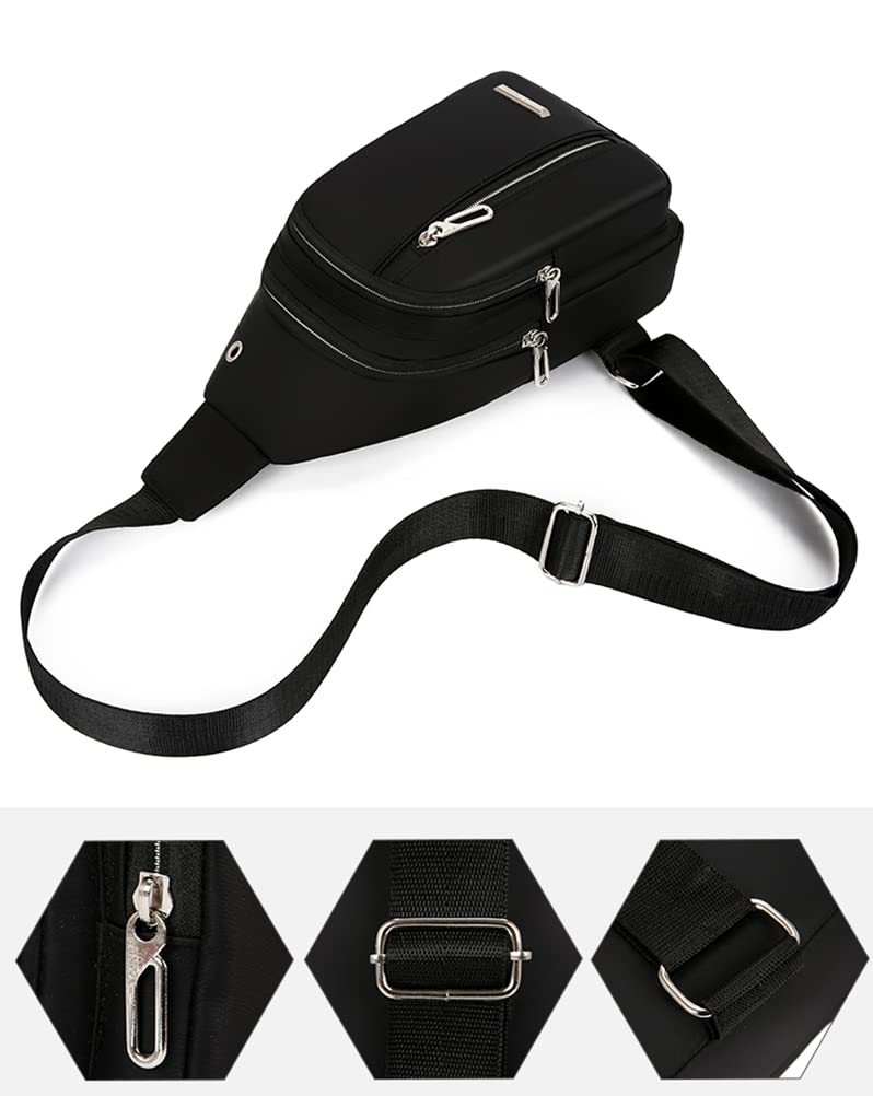 YERCHIC Small Sling Bag Crossbody Shoulder Bag for Men Women Lightweight One Strap Backpack Casual Daypack for Daily Travel Outdoor, Black,5811
