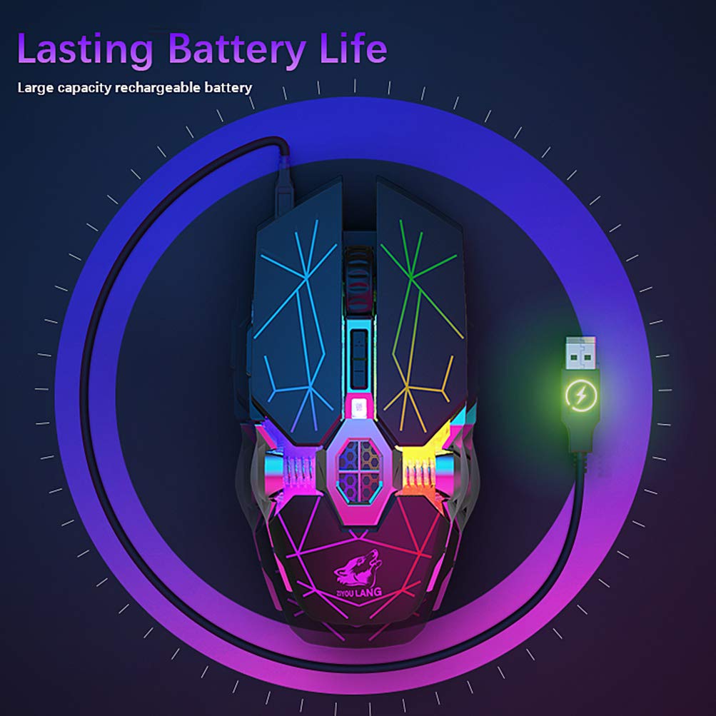 Wireless Bluetooth Gaming Mouse Rechargeable with 7 Button Rainbow RGB Multi Color Breathing Backlit 3 Adjustable DPI Ergonomic Grip Slient Click Power Saving Mode for PC Mac Gamer Officer(StarBlack)
