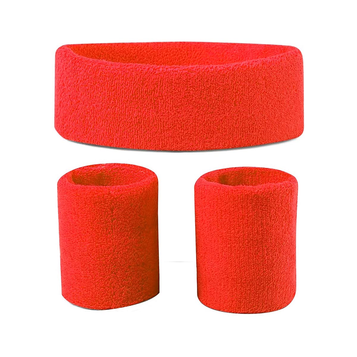 Sweatbands (Headband/Wristband Set) for Working Out,80's costume party (Red, OneSize)
