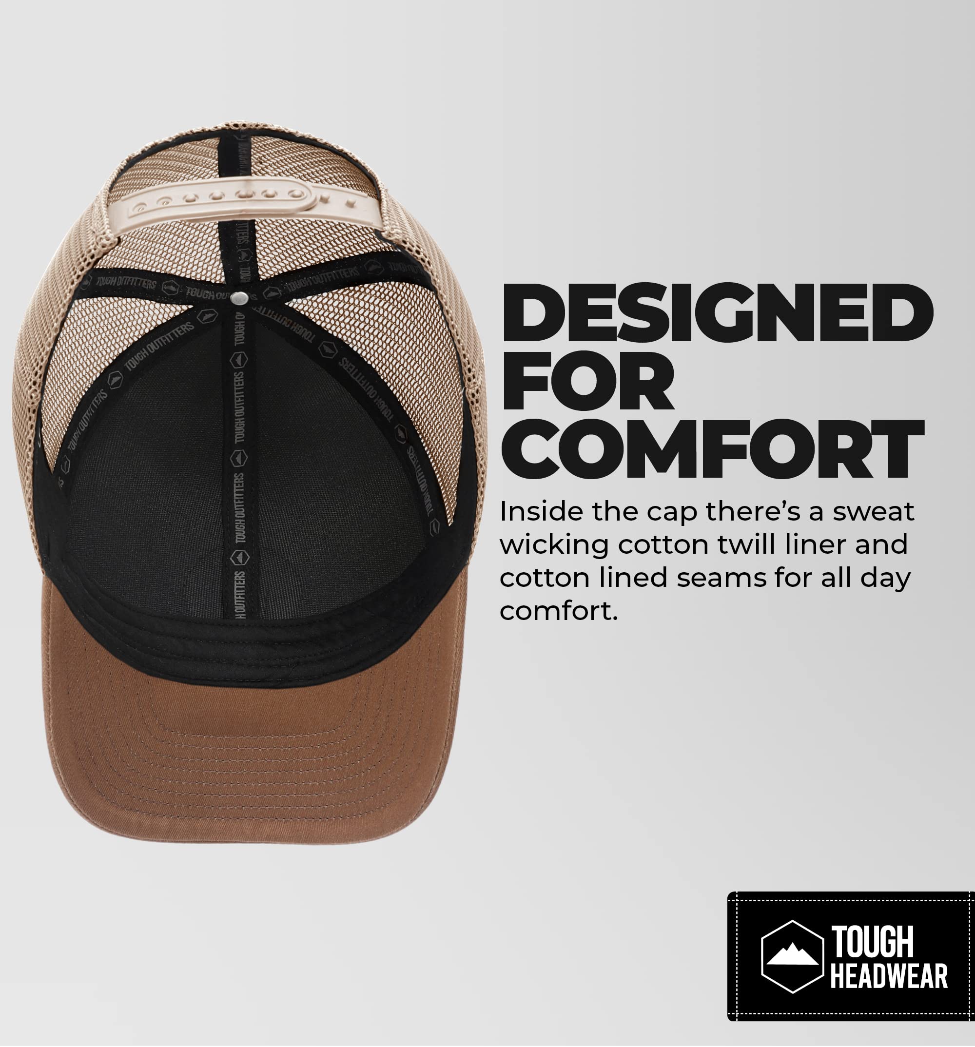 Tough Headwear Hats for Men - Trucker Hat Men - Mesh Hats for Men - Snap Back Hats for Men - Trucker Caps Embroidered & Badge