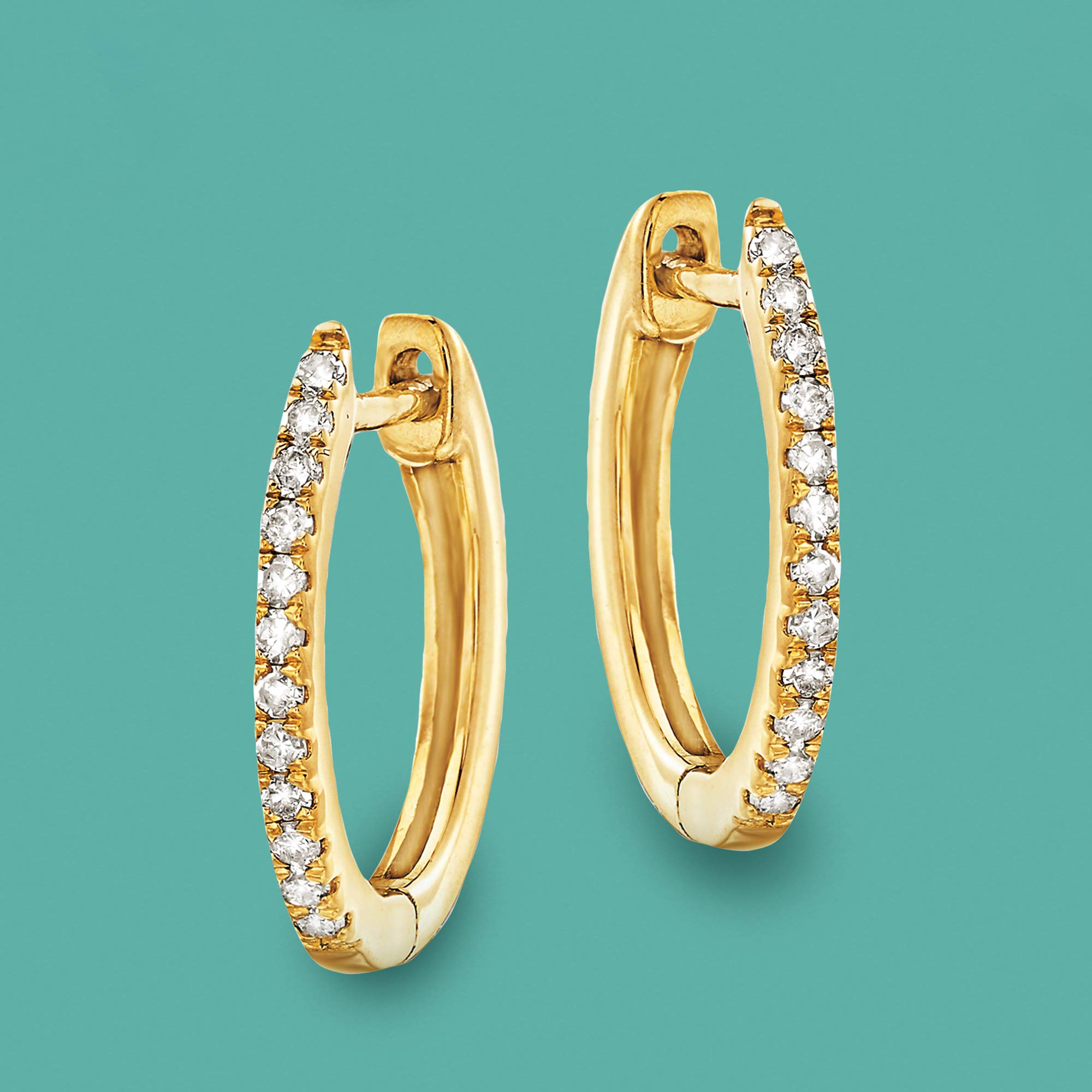 Ross-Simons 0.10 ct. t.w. Diamond Huggie Hoop Earrings in 14kt Gold