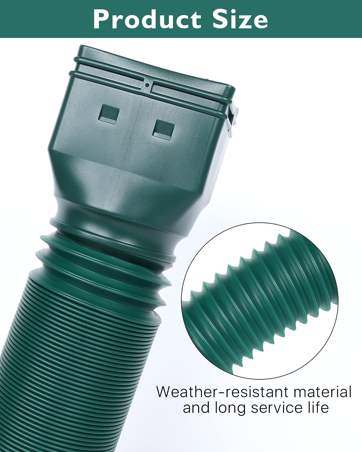 POBOMVOM Rain Gutter Downspout Extensions, 21"-60" Flexible Drain Downspout Extender, Rainwater Drainage Pipe with 4" x 3" and 3" x 2" Connectors, Screws Included (2 Packs, Green)